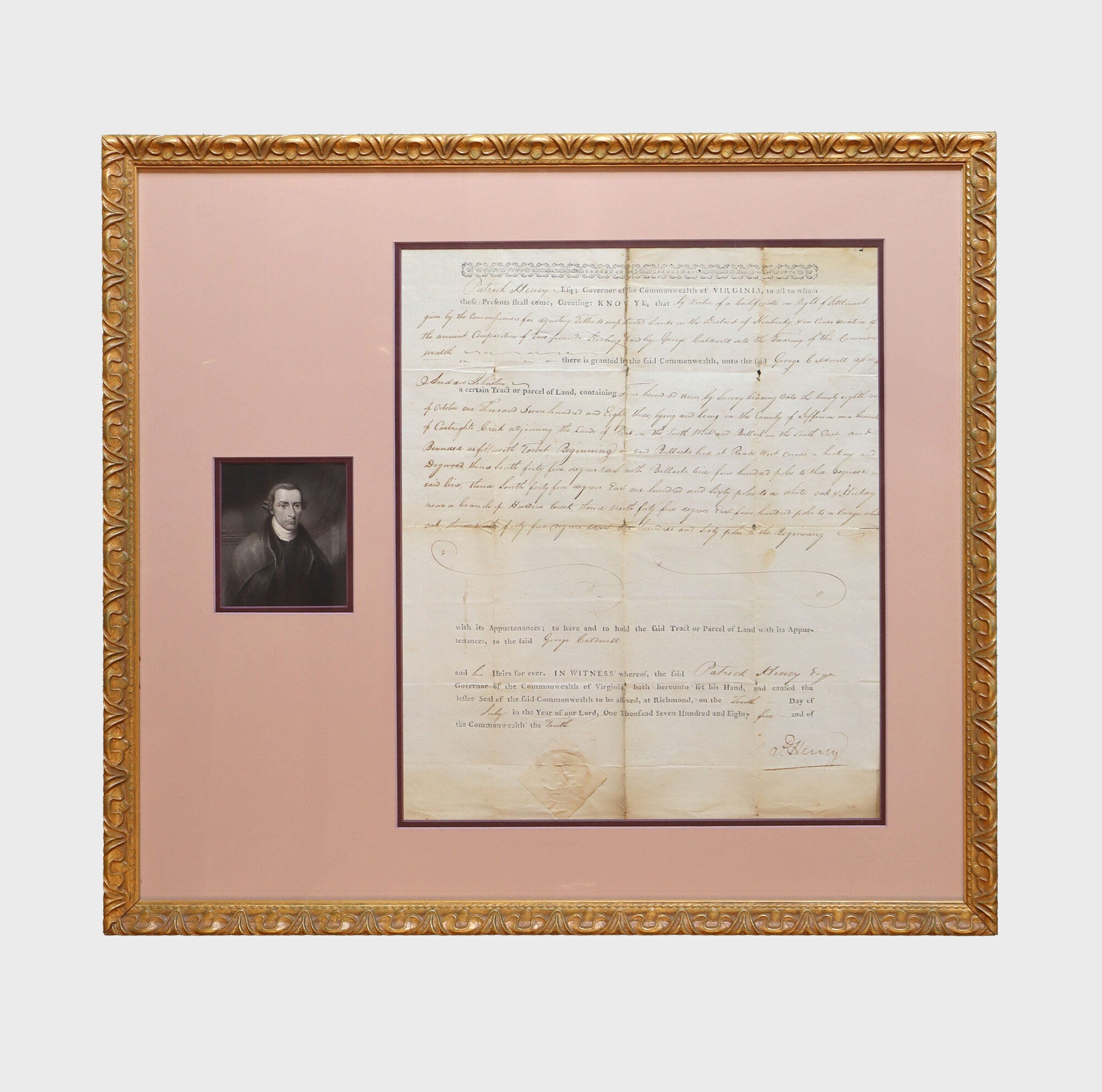 Partly printed document signed, P. Henry as Governor of Virginia ...